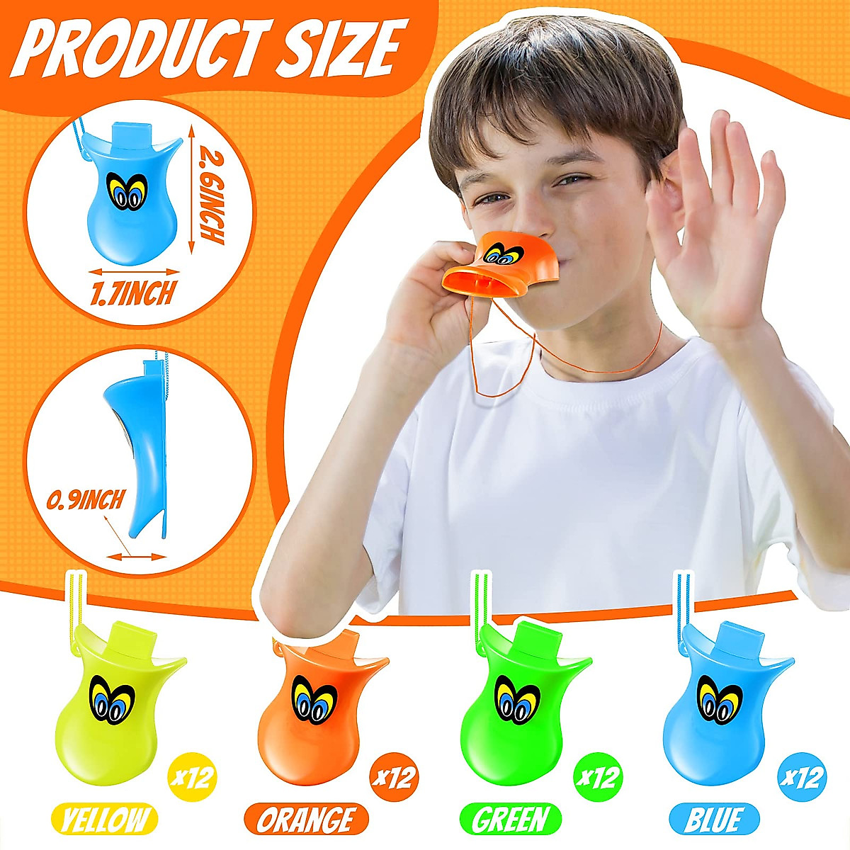 48 Pieces Multicolor Duck Call Whistles Plastic Duck Beak Whistles with Lanyard Halloween Christmas Gifts Small Whistle Bulk for Party Favors Fun Goodie Bag Fillers, 4 Colors
