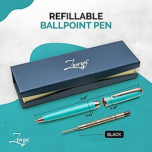 ZenZoi Turquoise Luxury Ballpoint Pen – Fancy Pen for Women W/Rose Gold Trim, Nice Gift Box & Schmidt Ball Point Ink Refills. Retractable, Executive Writing Pens For Journaling, Note Taking, Office