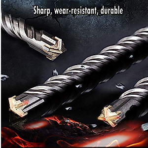 9 Piece Carbon Steel Hammer Drill Bit Set, SDS Carbide Drill for Bricks Masonry Concrete Cement Stone Rocks etc