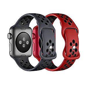 Maledan Sport Bands Compatible with Apple Watch Band 44mm 42mm 45mm 49mm Men Women, Waterproof Silicone Strap Replacement Wristbands for iWatch Series 8 7 6 5 4 3 2 1 SE, Anthracite Black/Red Black