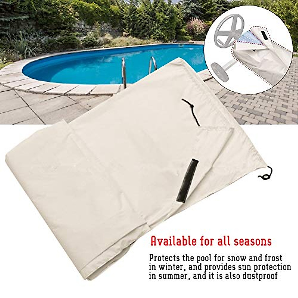 Pool Roll Cover Air Swimming Lightweight Beige Open Dustproof Waterproof Pool Protector for Outdoor Heavy Duty Garden(M550*96cm)