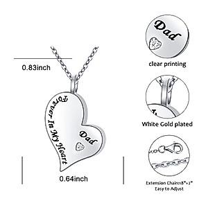 Cremation Urn Necklace for Ashes 925 Sterling Silver Dad Forever in My Heart Keepsake Memorial Pendant Waterproof Urn Jewelry for Women Men