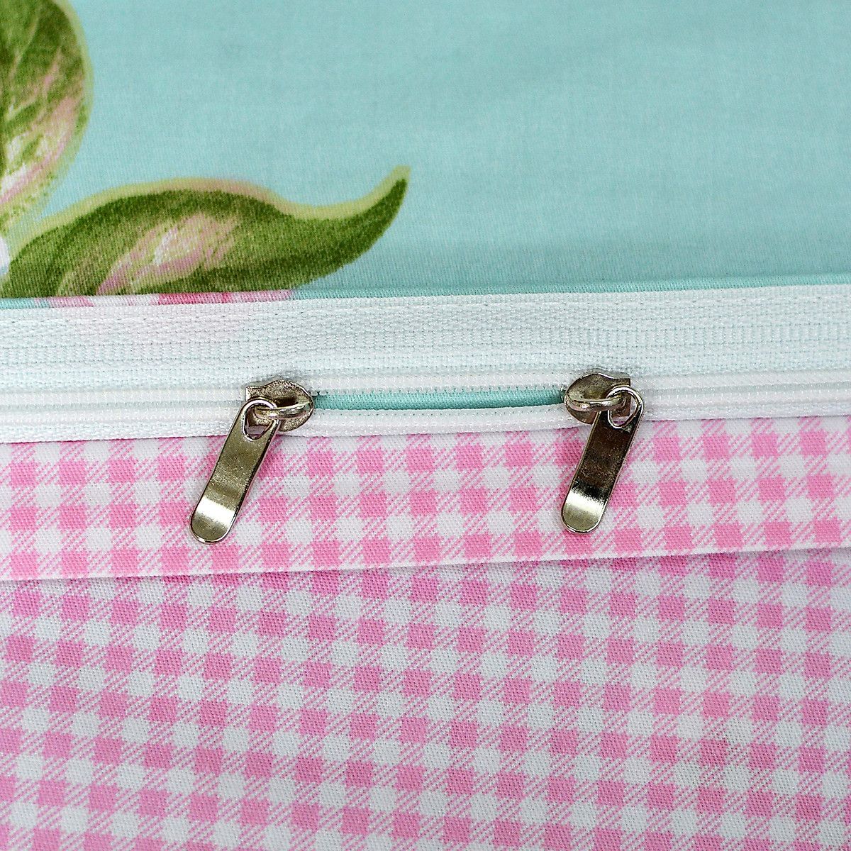 FADFAY Shabby Floral Duvet Cover Set Pink Grid Cotton Farmhouse Bedding with Hidden Zipper Closure 3 Pieces, 1duvet Cover & 2pillowcases,King/California King Size