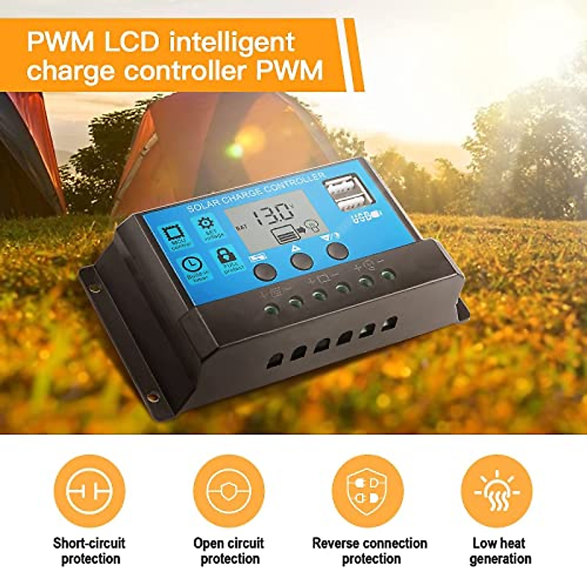 WOSILICON Solar Panel Kit Portable 20W 12V Monocrystalline, with 10A Solar Charge Controller and Extension Cable with Battery Clips for Home Outdoor Lights RV Camping Blink Outdoor Camera Generators