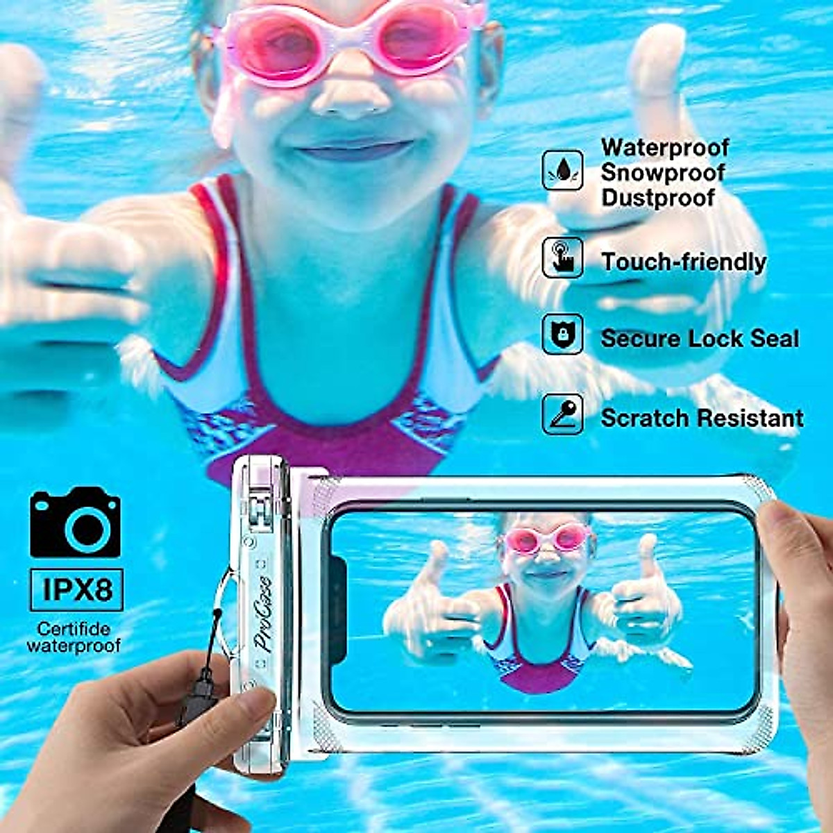 JOTO [2 Pack Universal Waterproof Pouch Cellphone Dry Bag Case Bundle with ProCase [2 Pack] Universal Waterproof Case for Phones up to 7"