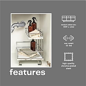 Household Essentials Glidez Chrome-Plated Steel and Faux Marble Pull-Out/Slide-Out Storage Organizer for Under Sink or Cabinet - 2-Tier Design - Fits Standard Size Cabinet or Shelf, White and Chrome