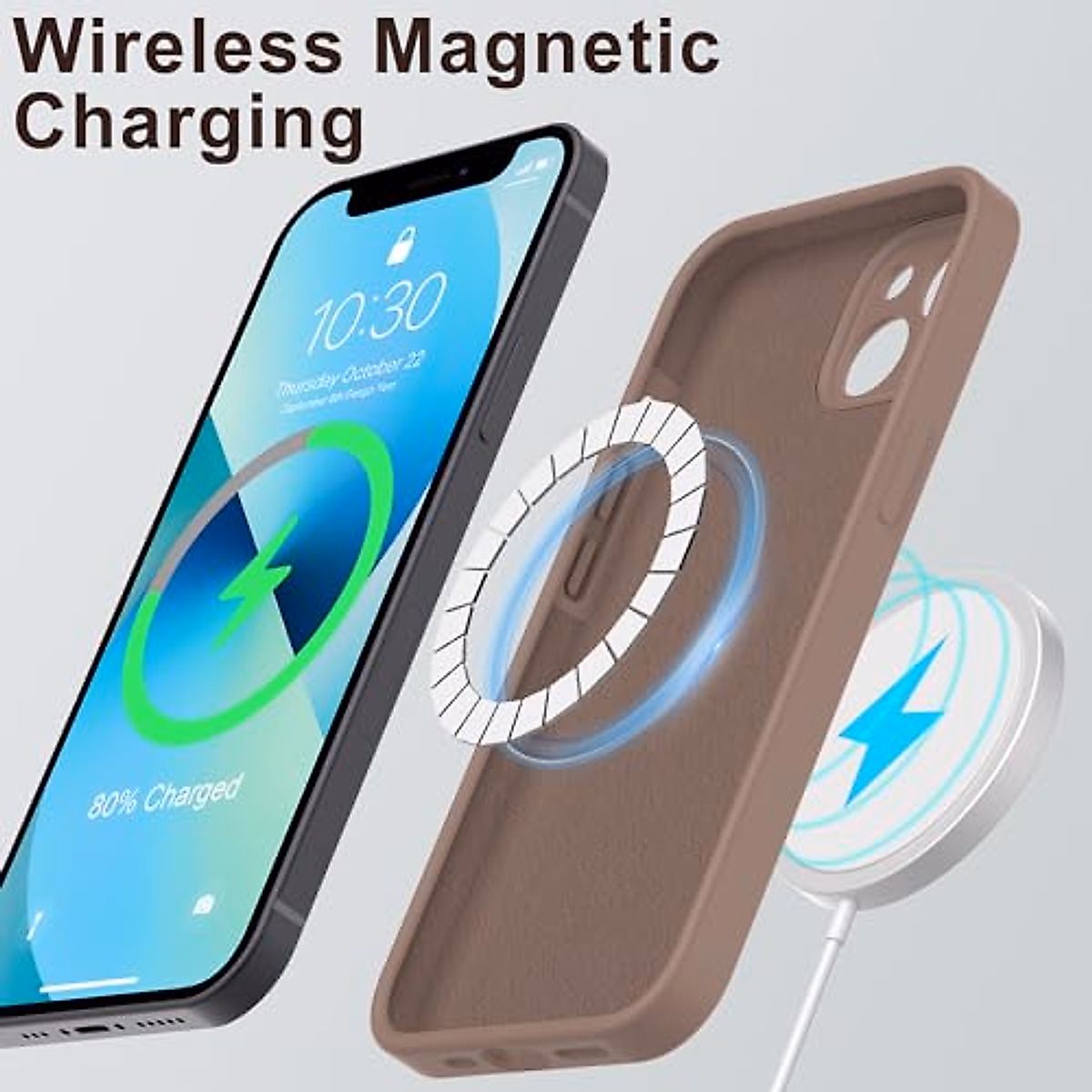 DEENAKIN for iPhone 13 Mini Case Silicone with Screen Protector - [Compatible with MagSafe] - Camera Protection - Slim Fit Protective Magnetic Phone Cover 5.4" for Men Women Girls - Light Brown