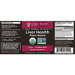 Global Healing Liver Health - Natural Vegan Liquid Drops Supplement Supports Liver and Gallbladder Detox & Function - Raw Herbal Extract for Best Absorption and Clean Cleanse - 2 Fl Oz Tincture