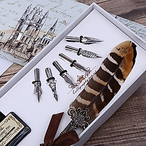 Calligraphy Pen Set Writing Quill Pen 6 Nibs and Ink,Antique Dip Feather Pen Gift Set for Beginners Birthday Gift,Beautiful Vintage Signature Pen
