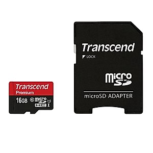 Transcend 16GB MicroSDHC Class10 UHS-1 Memory Card with Adapter 60 MB/s (TS16GUSDU1)