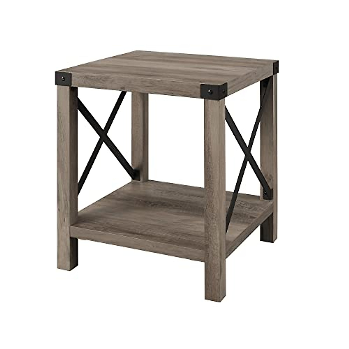 Walker Edison Sedalia Modern Farmhouse Metal X Side Table, 18 Inch, Grey Wash