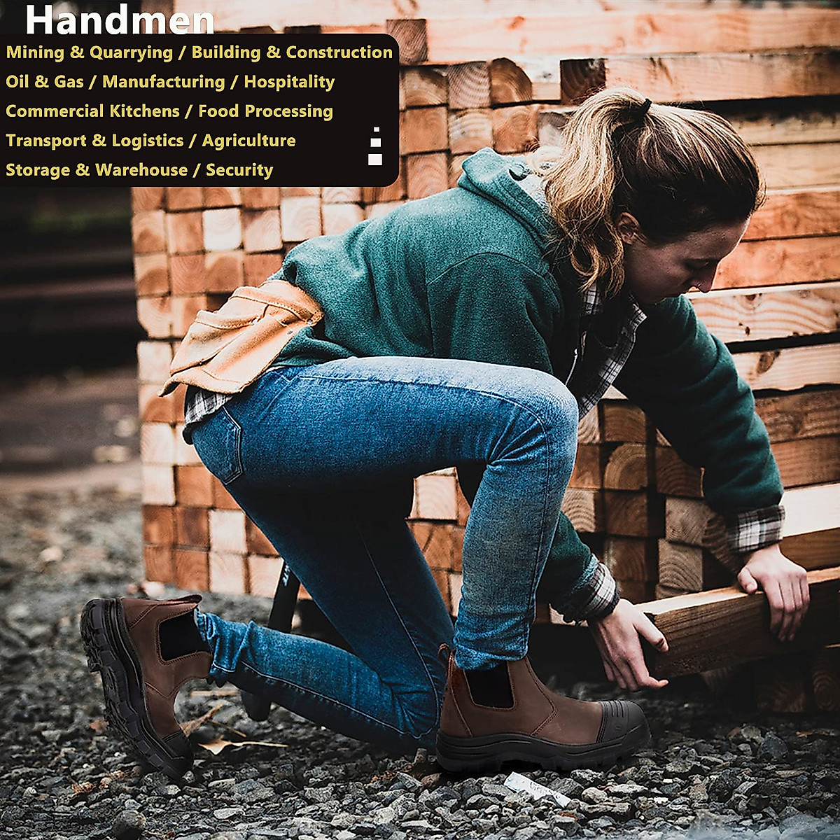 HANDMEN Work Boots for Men, Soft Toe Waterproof Working Boots, Slip Resistant Anti-Static Slip-on Safety Working Shoes 6 8 9 10 11 12 13 (COF802 / 9EE)