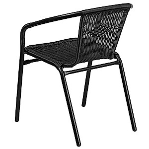 Flash Furniture 23.75'' Round Glass Metal Table with 2 Black Rattan Stack Chairs