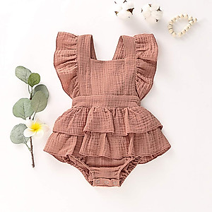 Douhoow Newborn Baby Girls Ruffle Romper Jumpsuit Bodysuit Baby Girl Summer Clothes Outfits (Khaki, 0-3 Months)