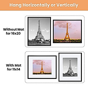 upsimples 16x20 Picture Frame Set of 5, Display Pictures 11x14 with Mat or 16x20 Without Mat,Wall Gallery Poster Frames,Black