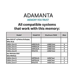 Factory Original 16GB (2x8GB) Memory Upgrade for 2020 & 2019 Apple iMac 27" w/Retina 5K Display & 2018 Apple Mac Mini DDR4 2666Mhz PC4-21300 SODIMM 1Rx8 CL19 1.2v RAM Adamanta