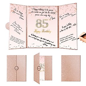 Crenics Rose Gold 85th Birthday Decorations, Creative 85th Birthday Guest Sign in Book Alternative, Large 85th Birthday Signature Book 12" x 18", Great 85 Years Old Birthday Gifts for Women