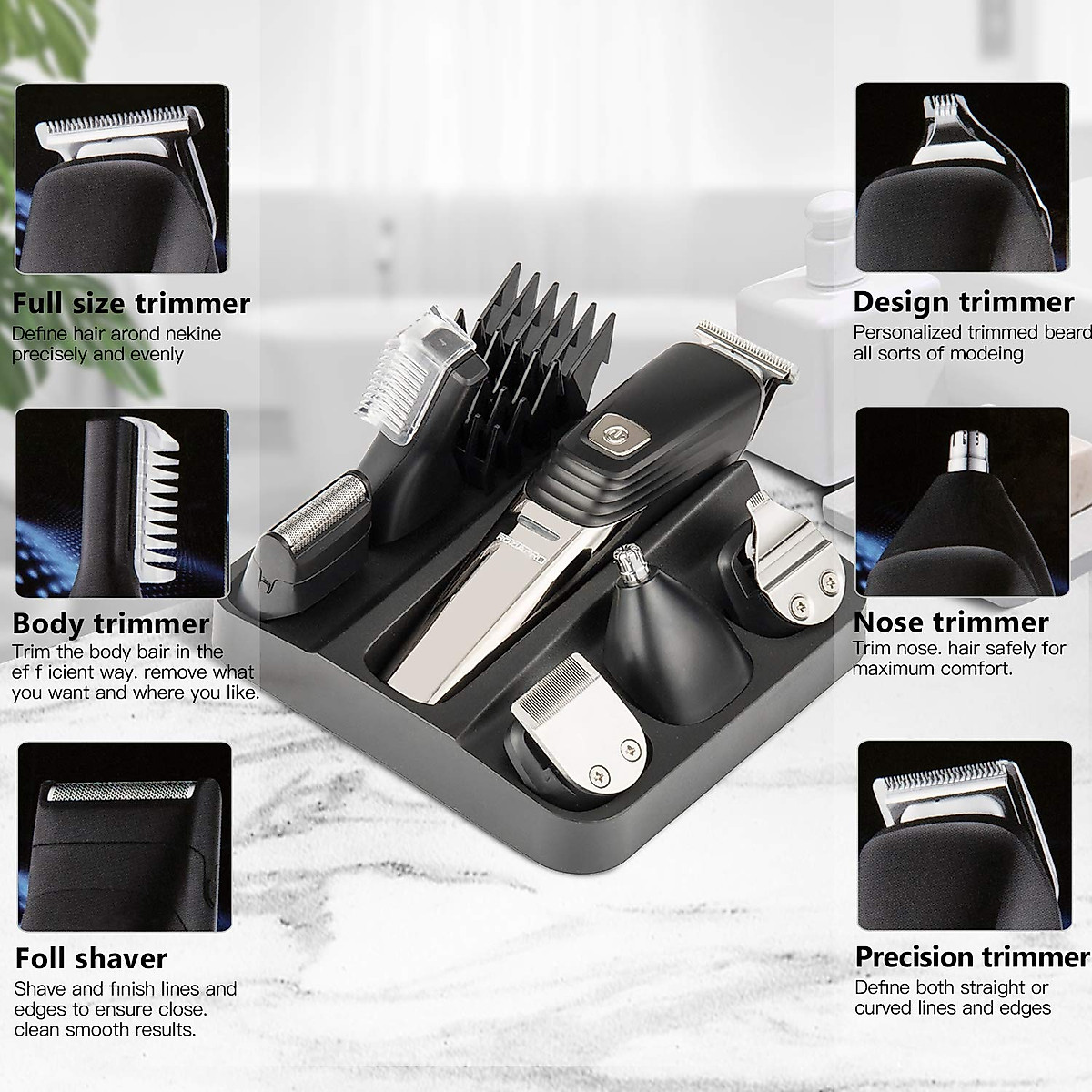 Hair Clippers for Men Beard Trimmer 6 in 1 Hair Trimmer Pro Haircut Kit Cordless USB Charging Rechargeable Waterproof Low Noise
