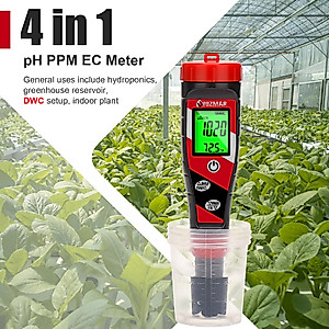 UIUZMAR Digital pH Meter pH TDS EC Meter for Hydroponic Nutrient Solution pH and EC Meter with LCD Display TDS Water Tester pH PPM Meter for DWC Setup Aeroponic Growing Tent Indoor Plant Grow
