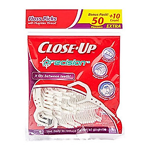 Close-Up Precision Floss Picks w/ Flouridex Thread, 60 Count, Pack of 2 (120 Flossers)