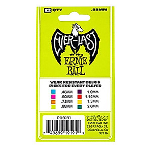 Ernie Ball Everlast Guitar Picks, Green .88mm, 12-pack (P09191)