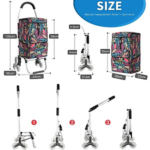TYUAN Shopping Cart | 6 Wheel Market Cart - 3 Wheels on Each Side | 2 in 1 Foldable Market Stroller and Hand Truck | Staircase Shopping Cart, 60 L,C