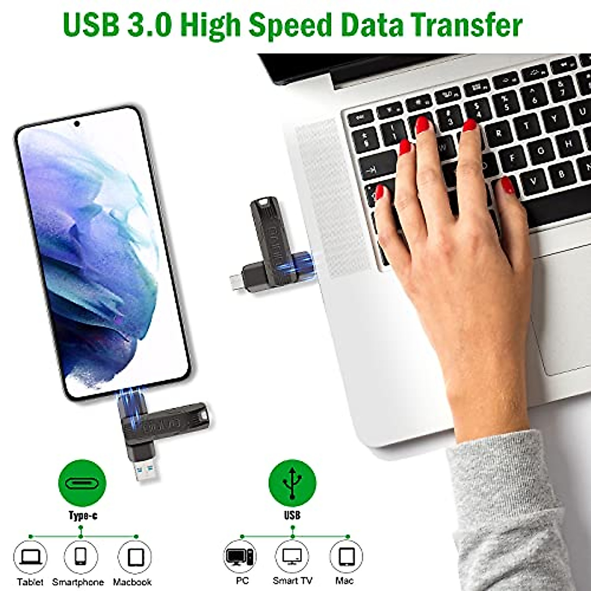 DIDIVO 128GB USB Flash Drive, USB Type C Thumb Drive Memory Stick Jump Drive USB 3.0 Drive Photo Stick Storage
