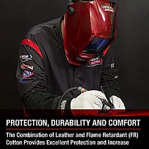 Lincoln Electric Welding Sleeves | Split Leather & Flame Resistant (FR) Cotton | Heat Resistance & Durability | K3111-ALL, Black