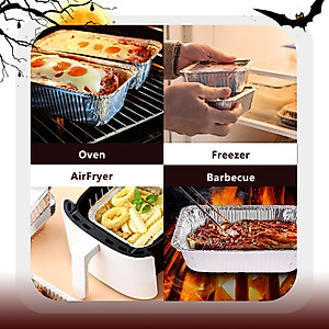 DTESL 50PCS Halloween Foil Containers with Lid, Halloween Leftover Containers trick or treat Disposable Aluminum Pans with Lids Aluminum Food Containers Storage for Baking, Halloween Party, Cooking