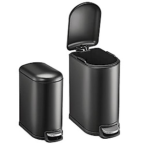 Black Kitchen Trash Can Combo Set, Step Metal Garbage Cans with Lid, 10.6+2.6 Gallon Big Small Trash Can for Kitchen, Office, Bathroom