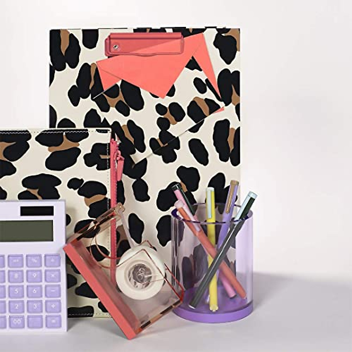 Kate Spade New York Leopard Print Clipboard Folio with Low Profile Clip, Professional Padfolio Includes Lined Notepad, Pen Loop, and Pocket, Forest Feline