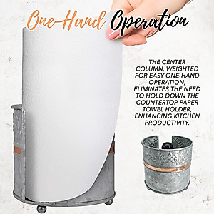 Autumn Alley Farmhouse Galvanized Kitchen Paper Towel Holder – Vintage Style Weighted Countertop Design – Rustic Warm Copper Accent with Galvanized Metal for Industrial Flair