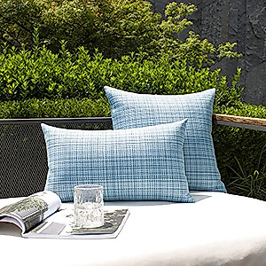 Kevin Textile Pack of 2 Decorative Outdoor Waterproof Pillow Covers Garden Cushion Sham Throw Pillowcase Shell for Patio Tent Couch 12x20 Inch Light Blue