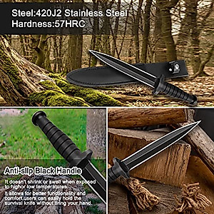 liuliang1 12.2'' EDC Straight Edge Tactical Bowie Knife with Sheath Survival Hunting Tactical Combat Knife for Outdoor Camping , Fishing Black