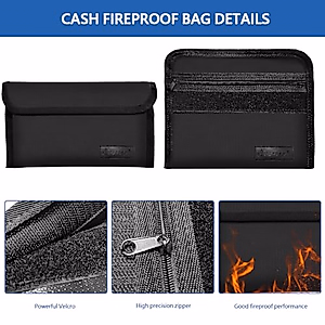 JUGREAT Small Fireproof Bag, Non-itchy Fireproof Money Bag, Fireproof Wallet Bag，Waterproof Safe Bag Set-1 Pack