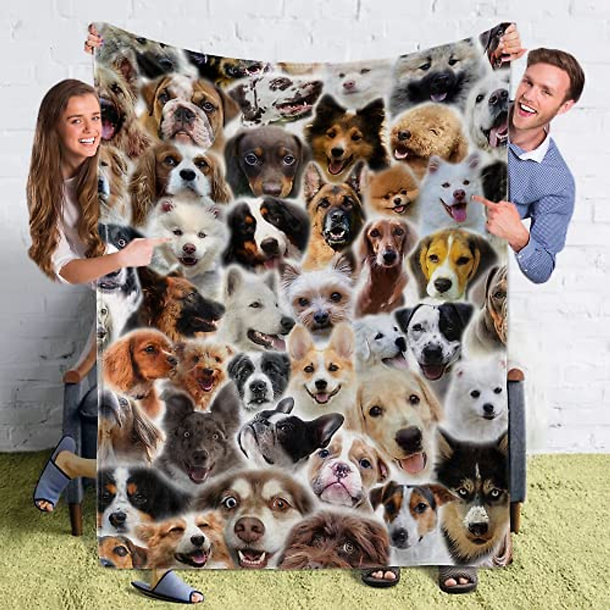 Large Fleece Throw Blanket for Couch Sofa, Fuzzy Soft Cozy Blankets and Throws Warm Lightweight Plush Lap Blanket for Women Men, 50 x 60 inches, Cute Dogs Pattern