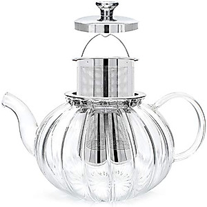 Teabloom Vienna Glass Teapot – Stain-Free Glass with Removable Loose Tea Infuser – Stovetop Safe – Dripless Spout – 24 oz / 700 ml (1-2 Cups)
