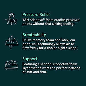 Kin By Tuft & Needle 10-Inch Twin XL Amazon Exclusive Mattress, Adaptive Foam Bed in a Box, Sleeps Cool and Supportive, CertiPUR-US, 100-Night Sleep Trial, 10-Year Limited Warranty, White