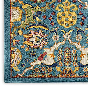 Nourison Allur Traditional Turquoise Ivory 9' x 12' Area Rug, Easy Clean, Non Shedding, Bed Room, Living Room, Dining Room, Kitchen (9x12)