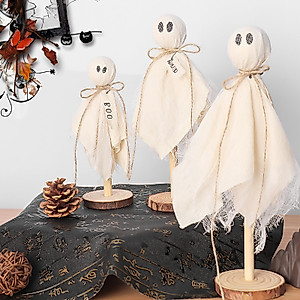 RERCIT 3 Pack Halloween Ghost Kits Decor Indoor with Wooden Stand, Halloween Centerpieces for Tables, Halloween Mantel Decorations