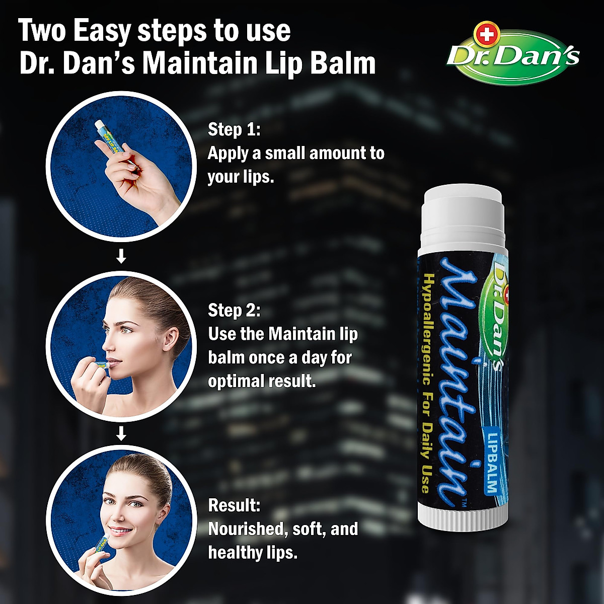 Dr. Dan's Maintain Lip Balm - Perfect for Everyday and Cortibalm aftercare, Mild Ingredients & Beeswax, Vitamin E Enriched for Moisturizing Dry Lips, Ensures Smooth, Soft Feel, 3 Pack