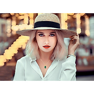 VONSSY Green Pendant Necklace | Rectangle Created-Emerald Pendant Necklace | 18" with 2" Extender Chain