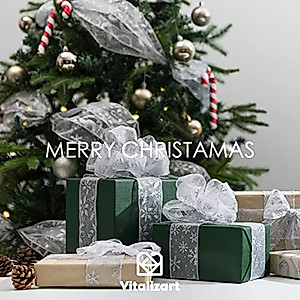 Vitalizart Christmas Ribbon Sliver Wired Organza Sheer Ribbon 2.5 Inch x 10 Yards Glitter Snowflake for Tree Decoration Gift Wrapping Crafts Wreath Topper Bow Wedding Invitations Bridal Bouquets