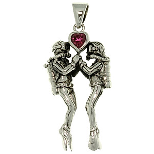 Jewelry Trends Sterling Silver Scuba Divers Garnet Heart Pendant