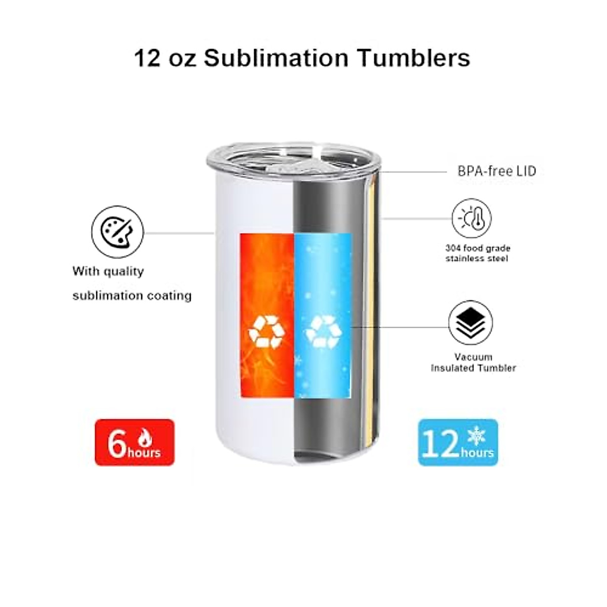 Icesip 30 Pack 12 OZ Sublimation Tumblers Blanks, Bulk Tumbler Blank for Sublimation Cups with Lids and Straws, Stainless Steel Double Wall Insulated Straight