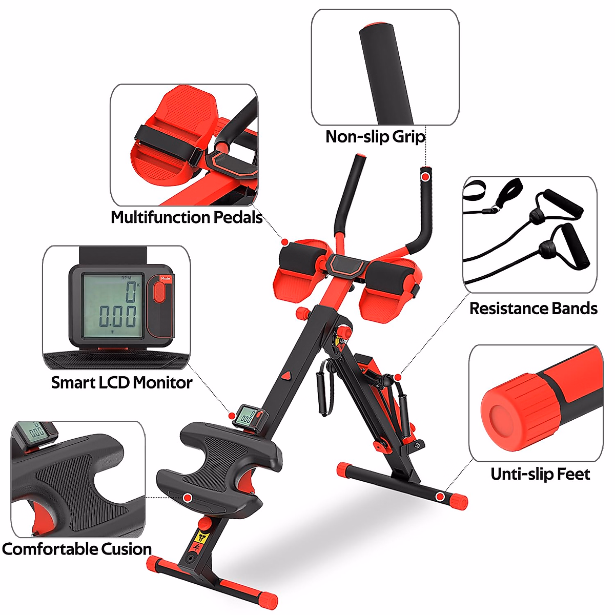 4 in 1 Rowing Machine with Adjustable Resistance Bands, Multifunction Rower Abdominal Fitness Equipment, Full Body Workout Machine for Home Gym