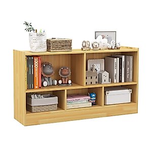 IFANNY Toy Storage Organizer, 2-Tier Kids Bookshelf, 5 Cube Kids' Bookcases, Cabinets & Shelves, Wooden Toy Shelf Organizer, Small Book Shelf for Kids Rooms, Playroom, Classroom, Nursery (Burlywood)