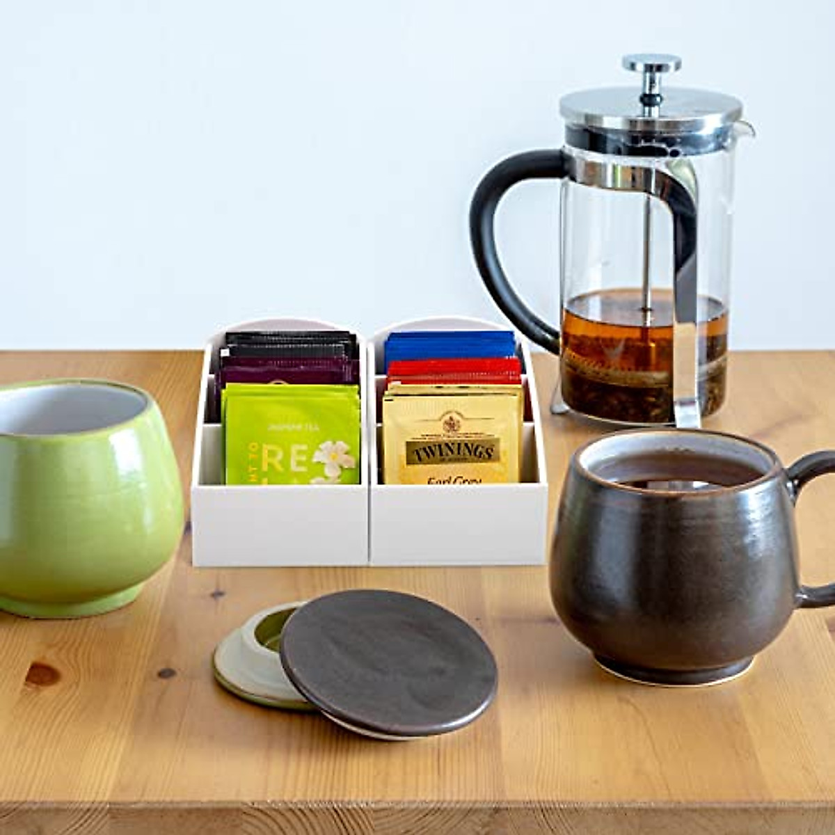 Coloch 3 Pack Plastic Sugar Packet Organizer, 3 Compartments Tea Bag Storage Caddy Divided White Food Spice Packet Holder Bin for Kitchen Pantry, Cabinet, Countertop, Snack Bar, 4.7x3x3.5 Inch