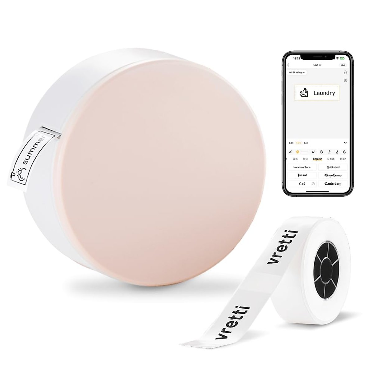 vretti HP3 Label Machine Maker with Tape, Portable Thermal Mini Label Printer, Bluetooth Wireless Connection for Storage,Home,Office