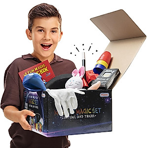 PREXTEX Magician Costume Kids Kit - Magic Tricks Games Toy with Magic Costume Includes Top Hat, Cane, Cape, Wand Kit